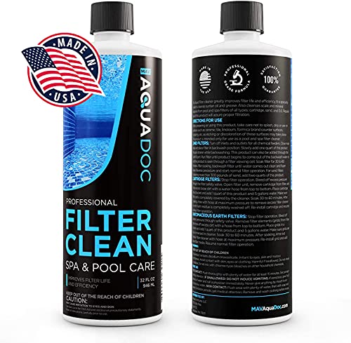 Hot Tub Filter Cleaner Soak, Pool Filter Cleaner & Pool Cartridge Cleaner - Spa Filter Cleaner Soak & Spa Filter Cleaning Solution for HotTub Cartridges. Easy to Use Filter Degreaser | AquaDoc 32oz