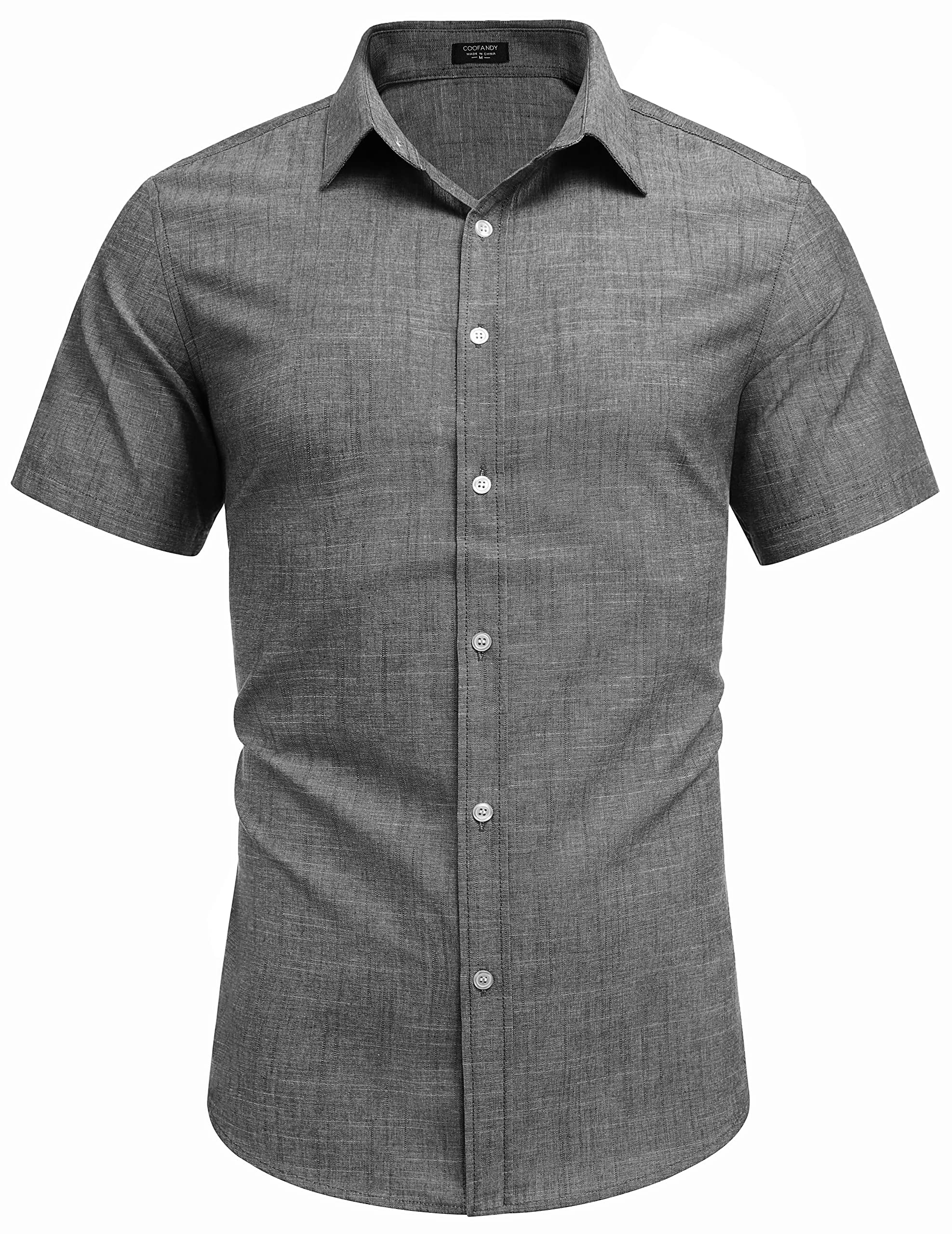 COOFANDY Mens Cotton Linen Shirts Short Sleeve Button Down Shirts Casual Summer Beach Vacation Shirts