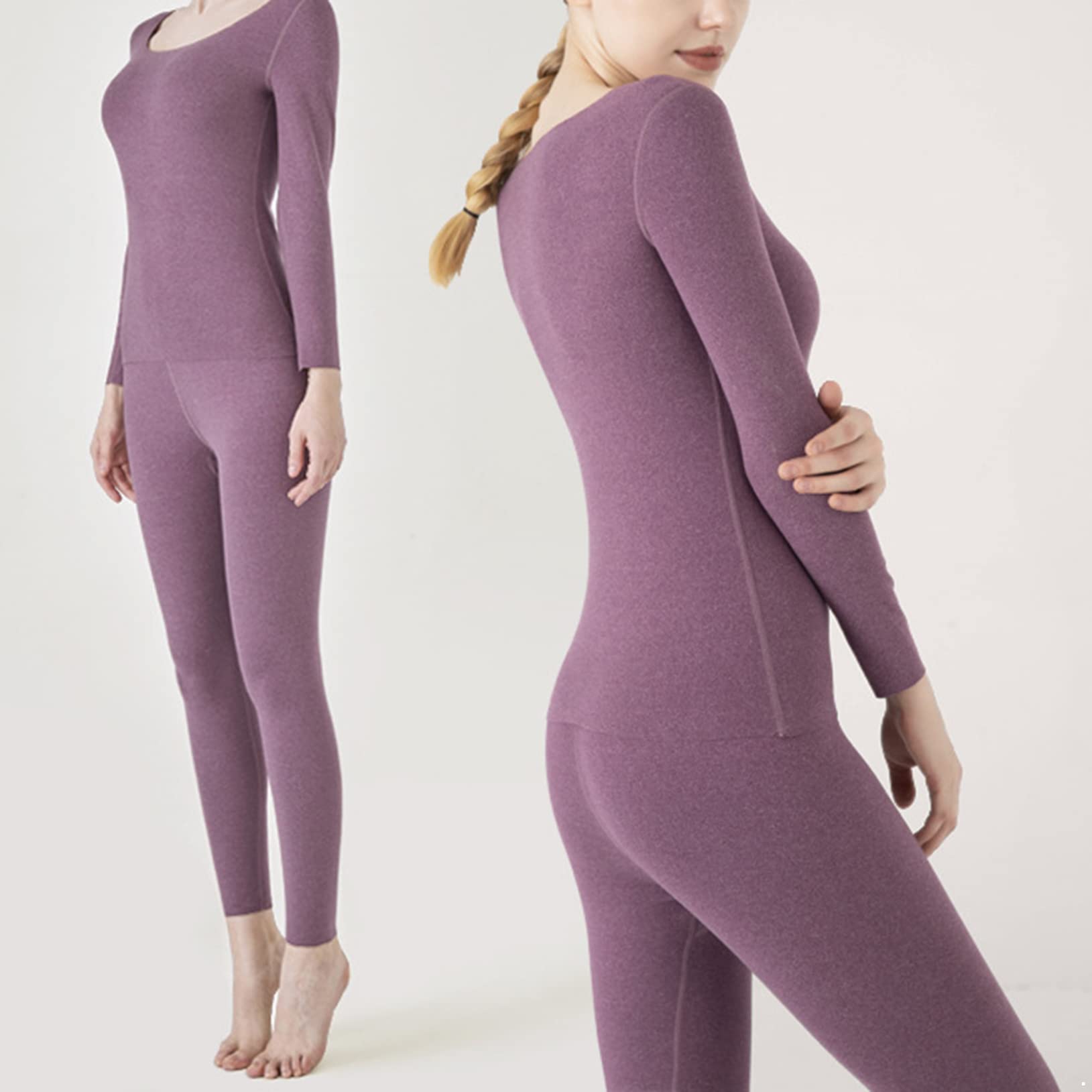 Freebily Two-Piece Therma Base Layer for Women Silk Long Underwear Pajama Set Cold Weather Sleepwear Black Small