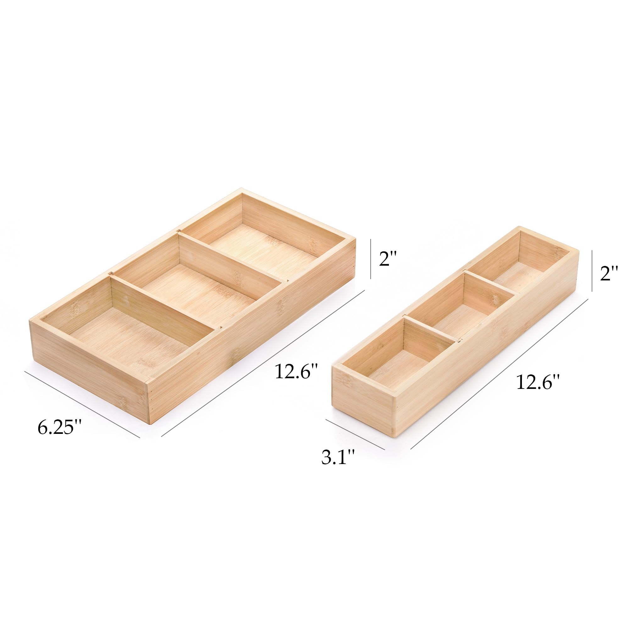 Kingrol Bamboo Drawer Organizers with Adjustable Dividers, Set of 3 Multi-Use Storage Containers for Office Kitchen Bedroom Bathroom, Individual Storage Boxes for Utensil Cutlery Makeup Junk