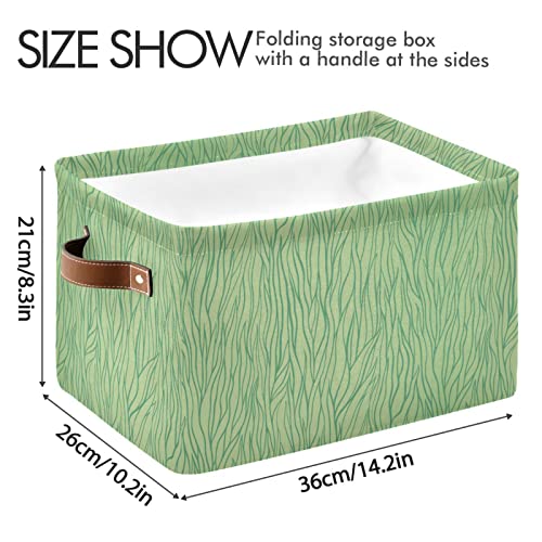 Kigai Bright Grass Square Storage Basket, Portable Leather Storage Basket for Office, Furniture, 14.2 L x 10.2 W x 8.3 H In