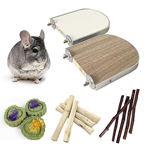 kathson Wooden Hamster Stand Platform Guinea Pig Climbing Exercise Toy Chinchilla Activity Playground Cage Accessories with Metal Edging for Bird Parrot Mouse Gerbil and Dwarf(6.5x5.7x0.87 inches)