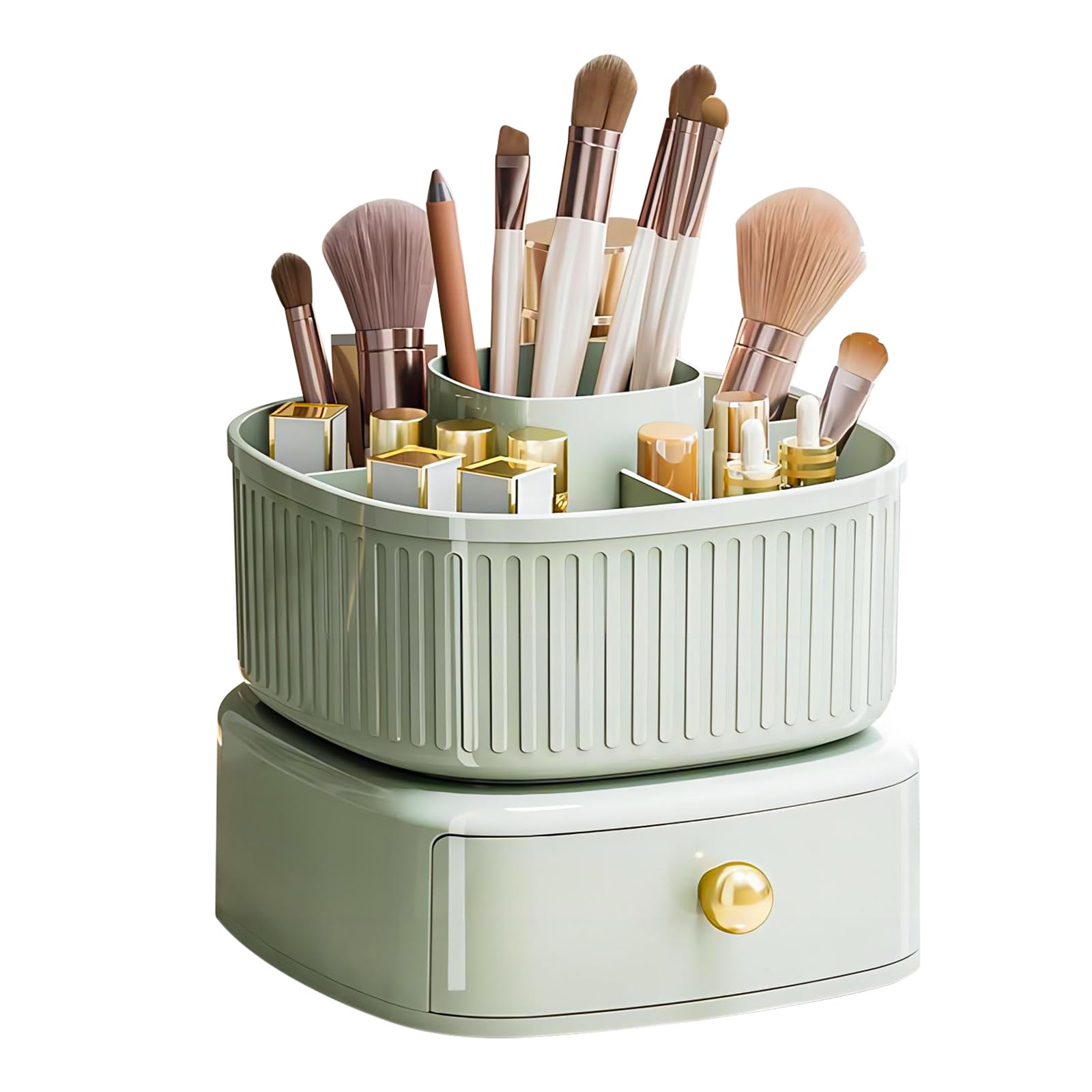 DASITON Stackable Makeup Organizer,Makeup Brush Holder With 360°Rotating Makeup Organizer Tray,Cosmetic Holder Shelf(Green)