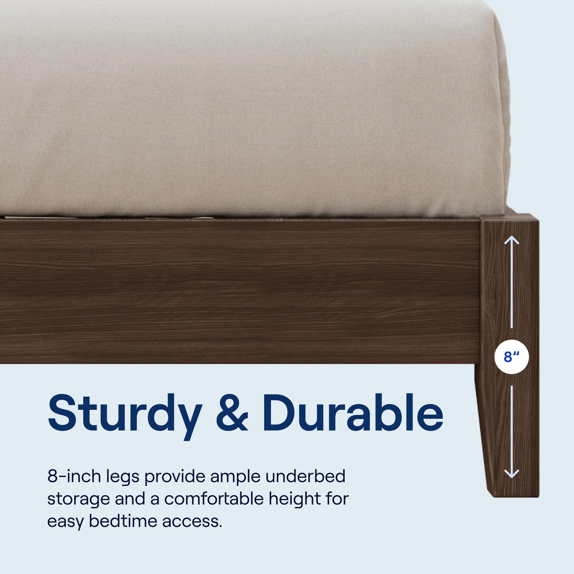 Nectar Premier Wood Platform Queen Bed Frame - Walnut - 12” Height - Contemporary and Durable - Sturdy Wooden Slats for Support - Easy Assembly - Holds Up to 800 Pounds