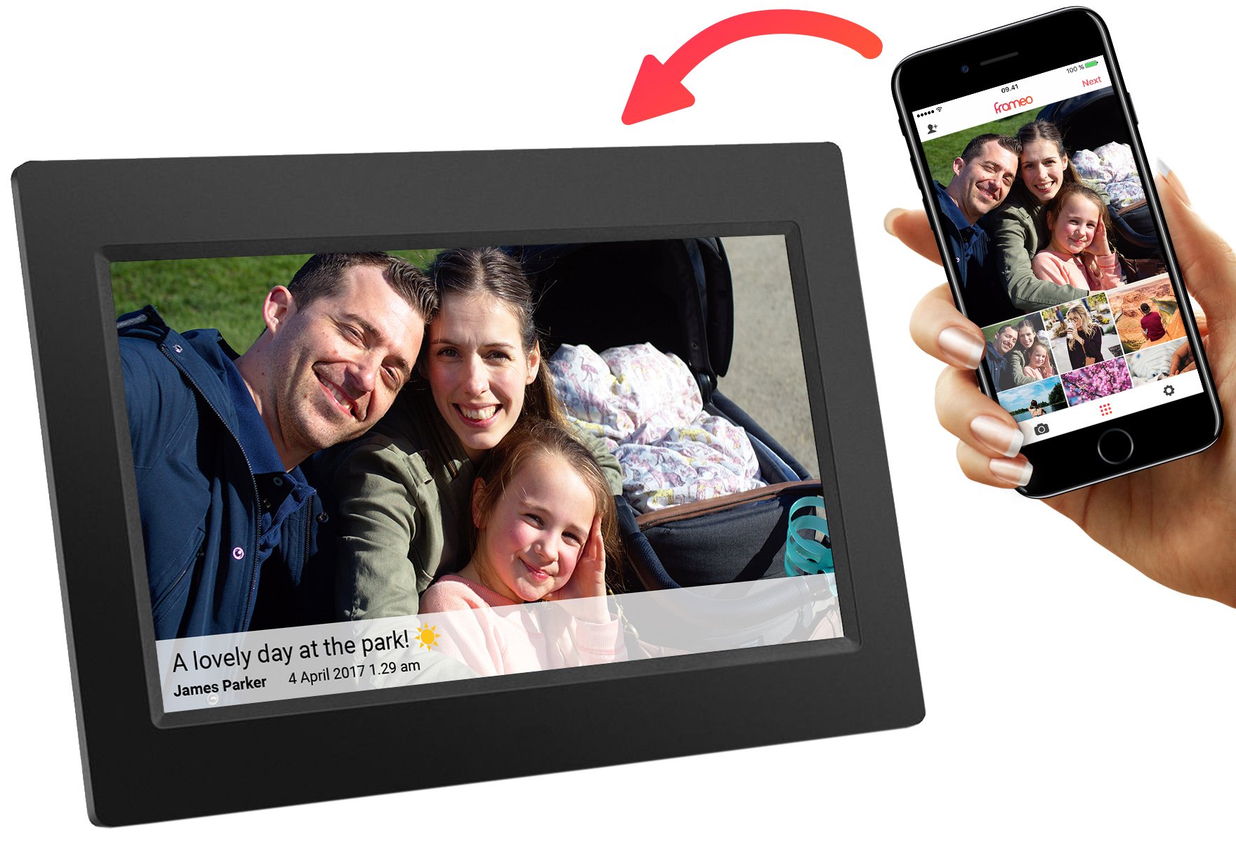 Feelcare 10 Inch WiFi Digital Picture Frame - Electronic, Wall Mountable Smart Frames,Frameo App - Send Photos & Videos from Anywhere - IPS LCD Panel, Touchscreen Portrait & Landscape Display(Black)