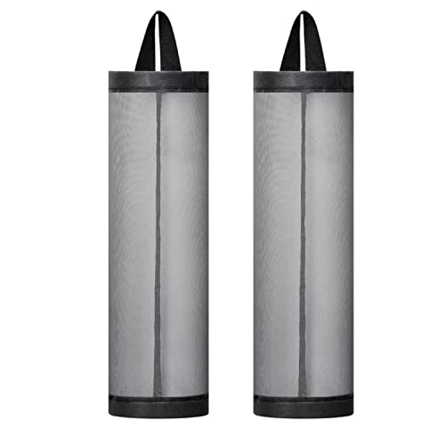 Kitchen Grocery Plastic Bag Holder and Dispenser, Waterproof Washable Wall Mount Folding Mesh Storage Bag 2 Pack Black, Recycling Grocery Pocket Containers