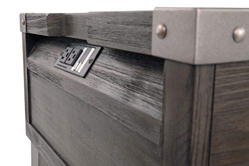 Signature Design by Ashley Todoe Industrial Square End Table with 1 Drawer, 2 Outlets and 2 USB Charging Ports, Dark Gray with Weathered Pine Finish