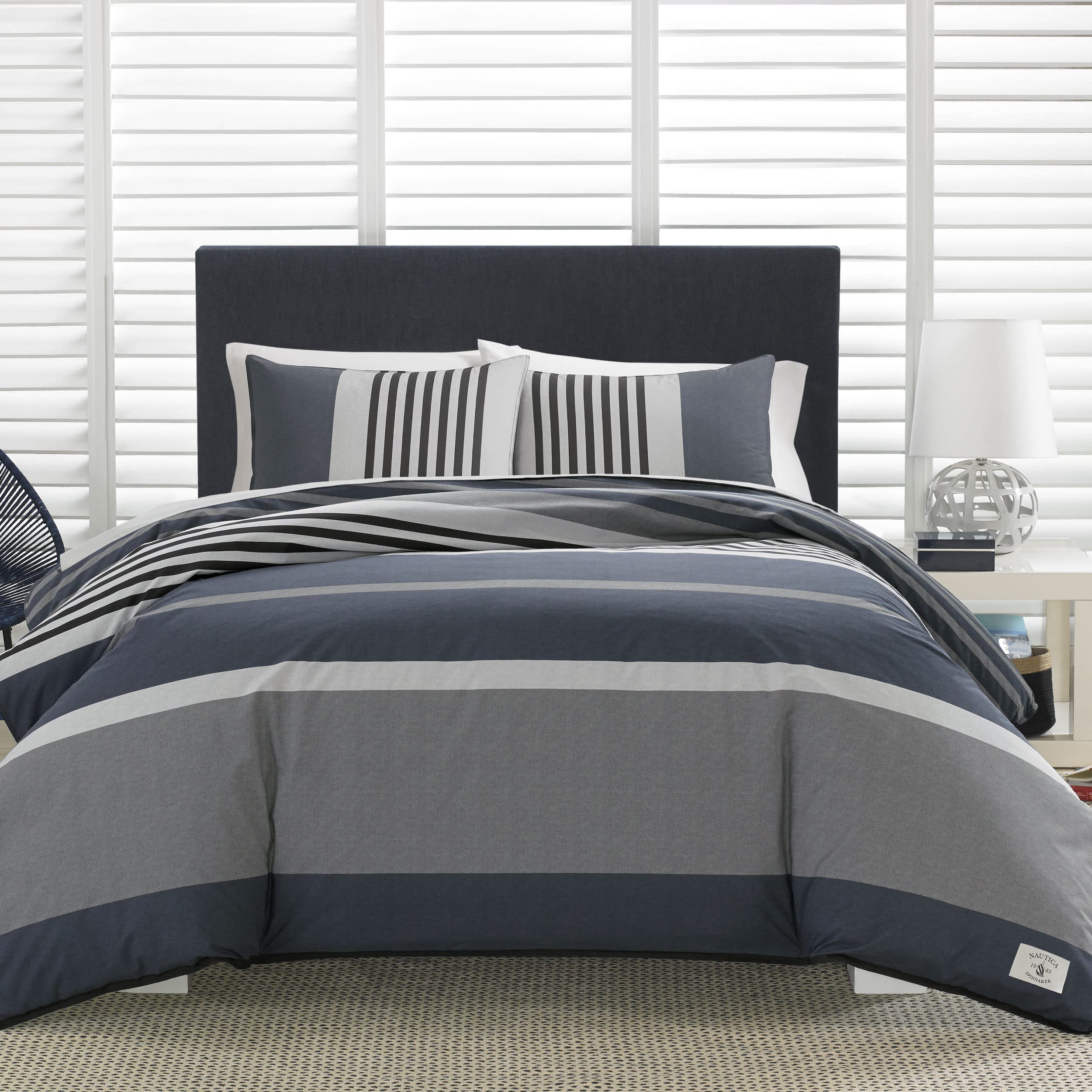 Nautica Duvet Cover Set Cotton Reversible Bedding with Matching Shams, Styligh Home Decor, Queen, Rendon Charcoal/Navy