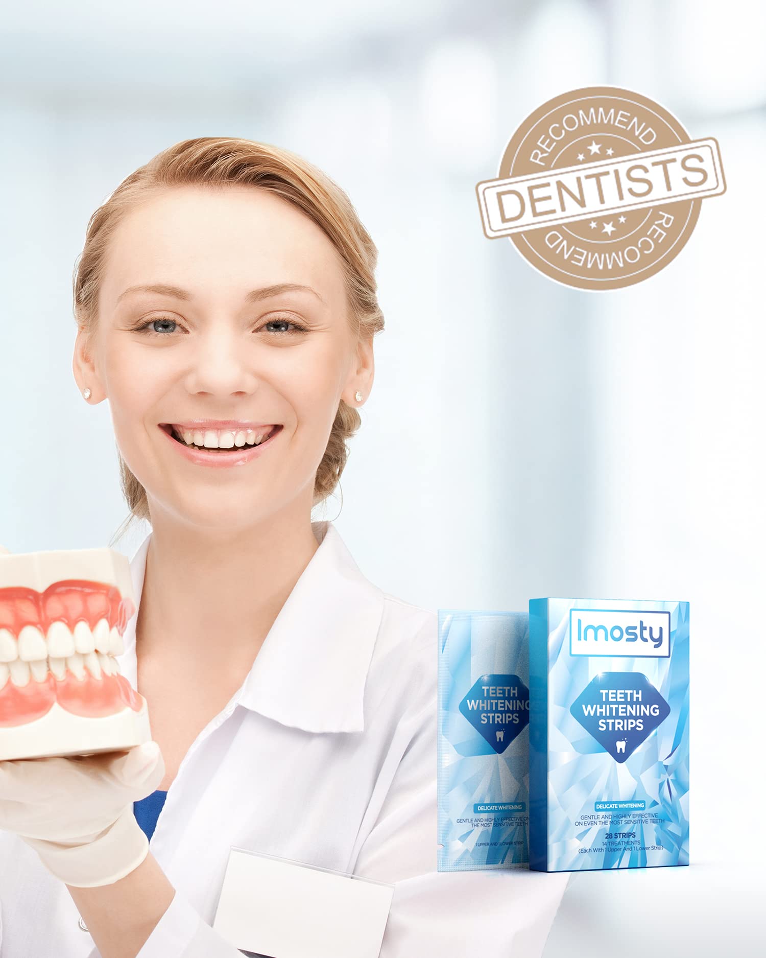 Teeth Whitening Strips for Sensitive Teeth, Reduced White Whitening, Enamel Safe Strips, 28 Pcs Natural Whitener 14 Treatments by Imosty