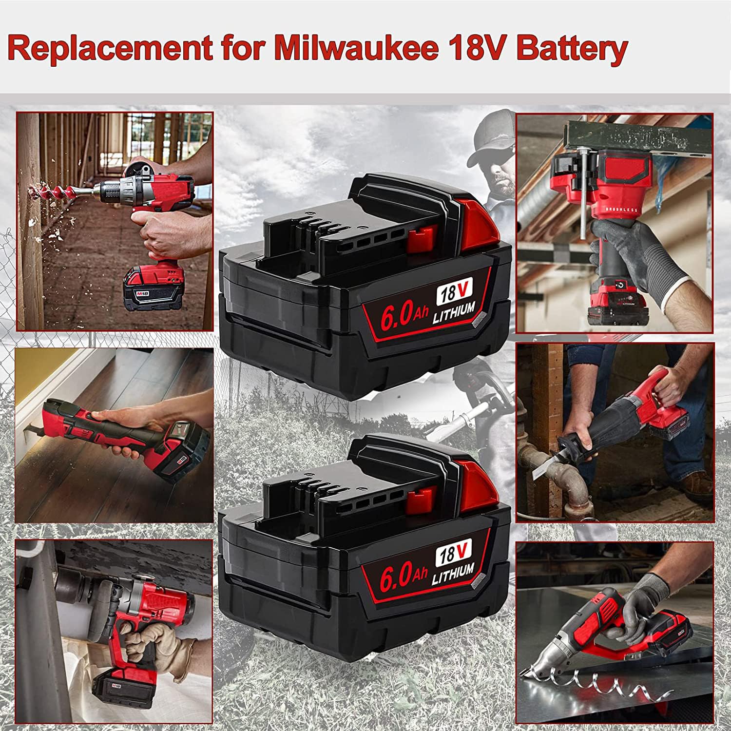 liangjia 2Packs 6.0Ah 18V Lithium-ion Replacement for Milwaukee M -18 Battery Compatible with Milwaukee 18V Tools