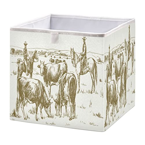 Kigai Cow Boys Cube Storage Bin, 11x11x11 in Collapsible Fabric Storage Cubes Organizer Portable Storage Baskets for Shelves, Closets, Laundry, Nursery, Home Decor