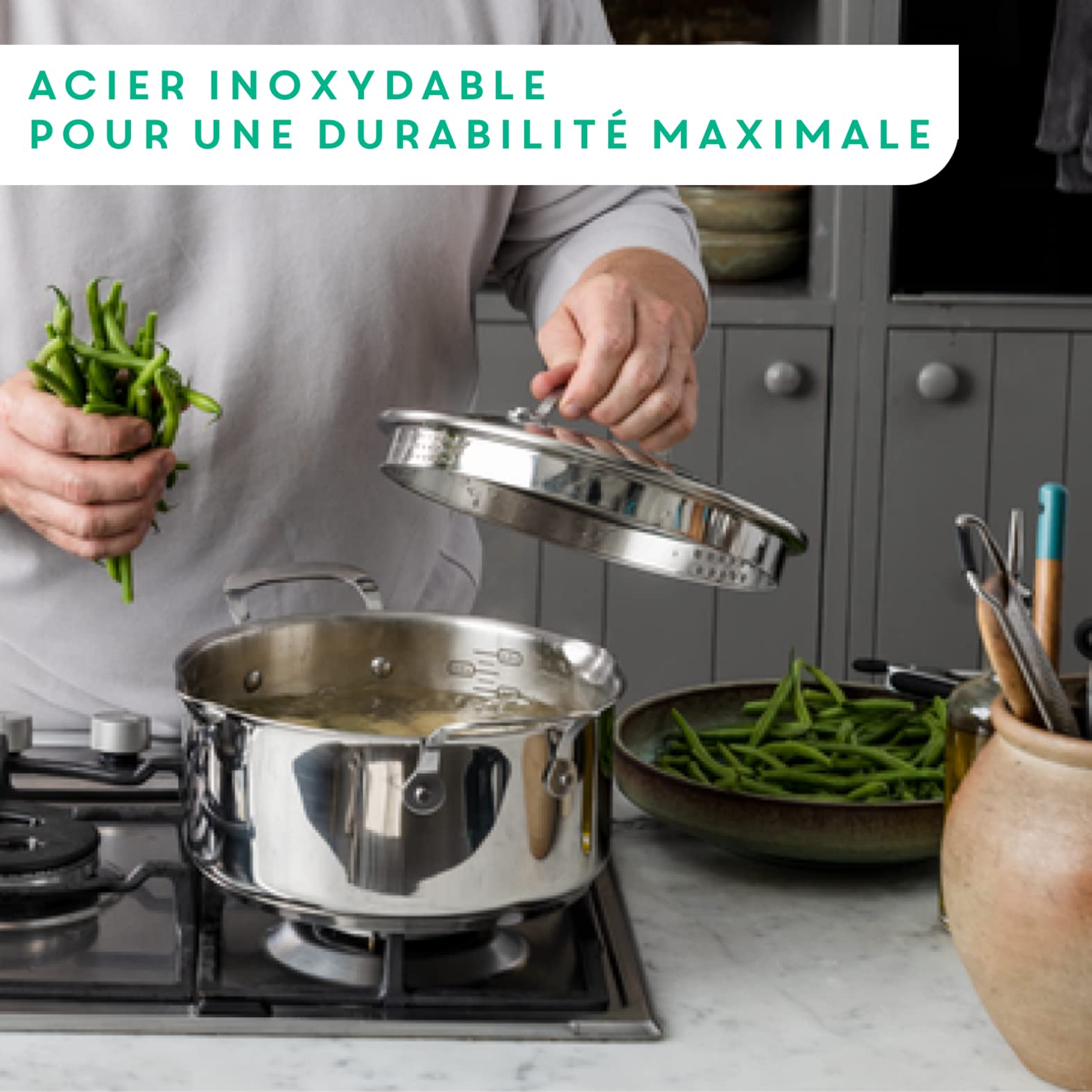 Tefal Cook's Direct Frying Pan, 24cm, Jamie Oliver, Stainless Steel