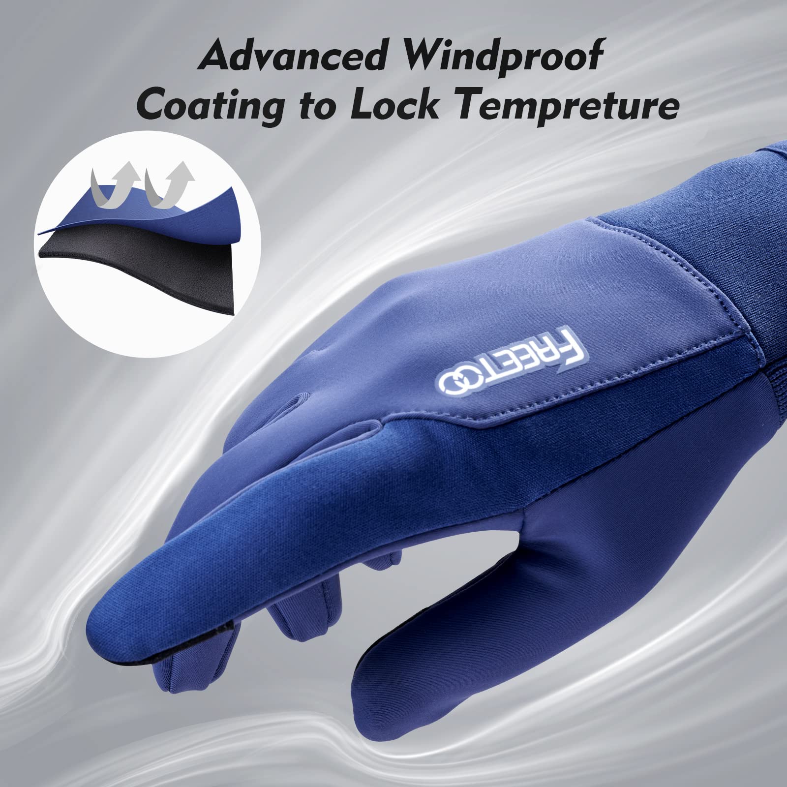 FREETOO Waterproof Winter Gloves with Fleece Lining for Cold Weather, Windproof Touchscreen Warm Gloves for Running Cycling Driving Men/Women