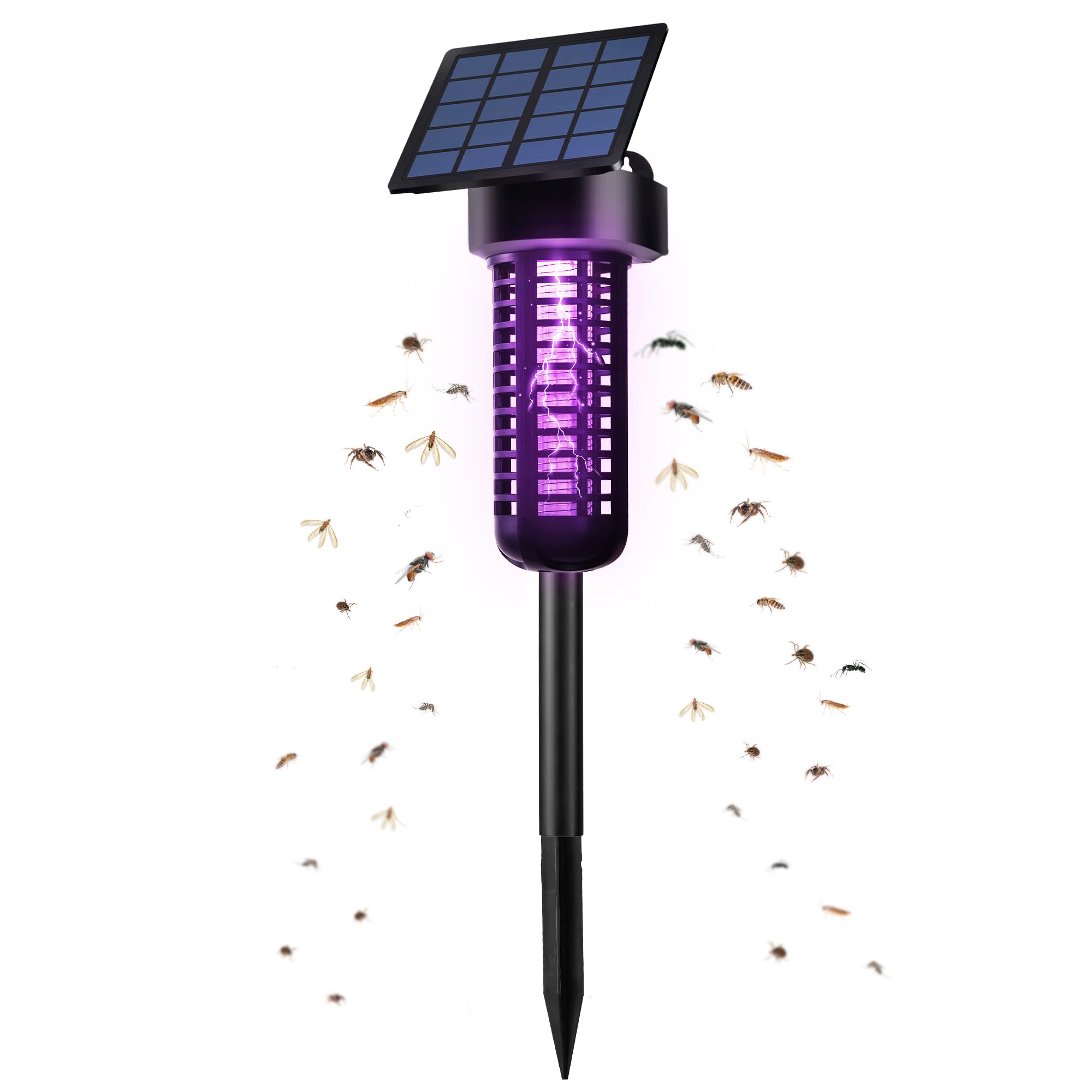 LiBa Solar Bug Zapper Outdoor, IP65 Waterproof Mosquito Insect Killer Lamp, 2-in-1 Cordless Fly Zapper Trap and Repellent, Mosquito Catcher Decor Light for Patio Garden Backyard, 1600V Powerful Grid