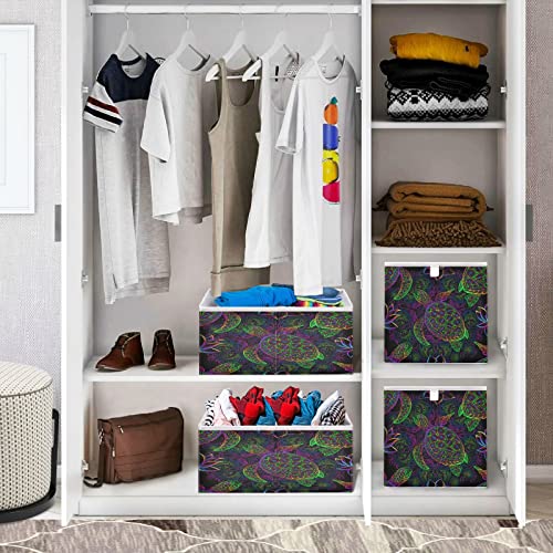 Kigai Foldable Storage Bins Cube,Mysterious Painted Turtle Closet Storage Baskets for Shelves Storage Box Open Storage Bins or Nursery Shelf, Closet, Office 11x11x11in