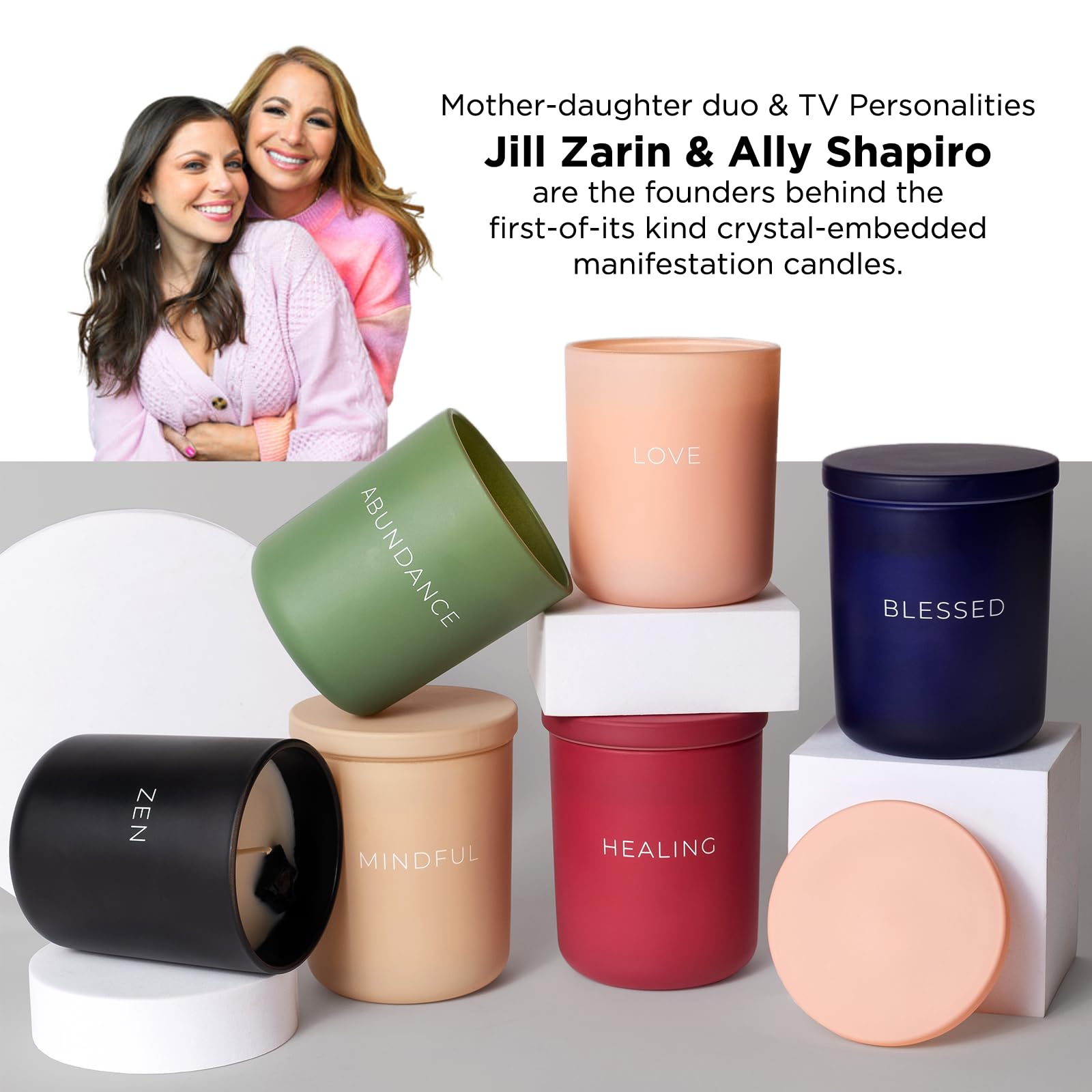 Jill & Ally Blessed Crystal Manifestation Candle with Lid - Harvest Moon Scented with Blue Agate, 100% Soy, 45 Hours Burn Time, Relaxing Aromatherapy for Meditation and Positive Energy