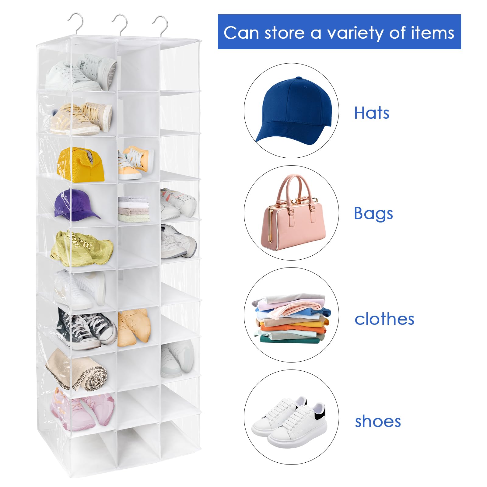 Libeder Hanging Closet Organizers 30 Section Shoe Shelves, Shoe Storage Hanging Shoe Rack, Space Saving Shoe Holder, White