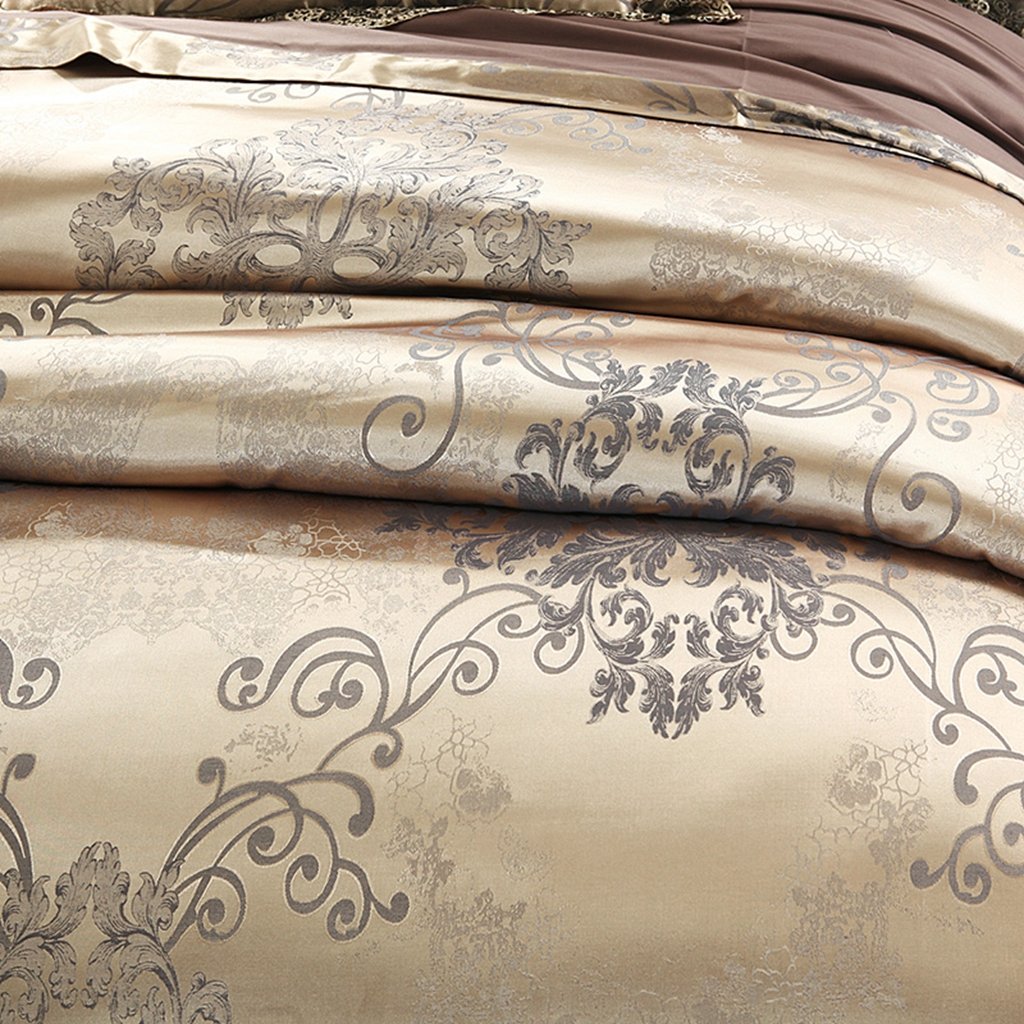 Teinopalpus Satin Embroidery Duvet Cover Set Full/Queen Size Cotton Sateen Luxury European Neoclassical Style Jacquard Lace Comforter Cover and 2 Pillowcases,3 Piece