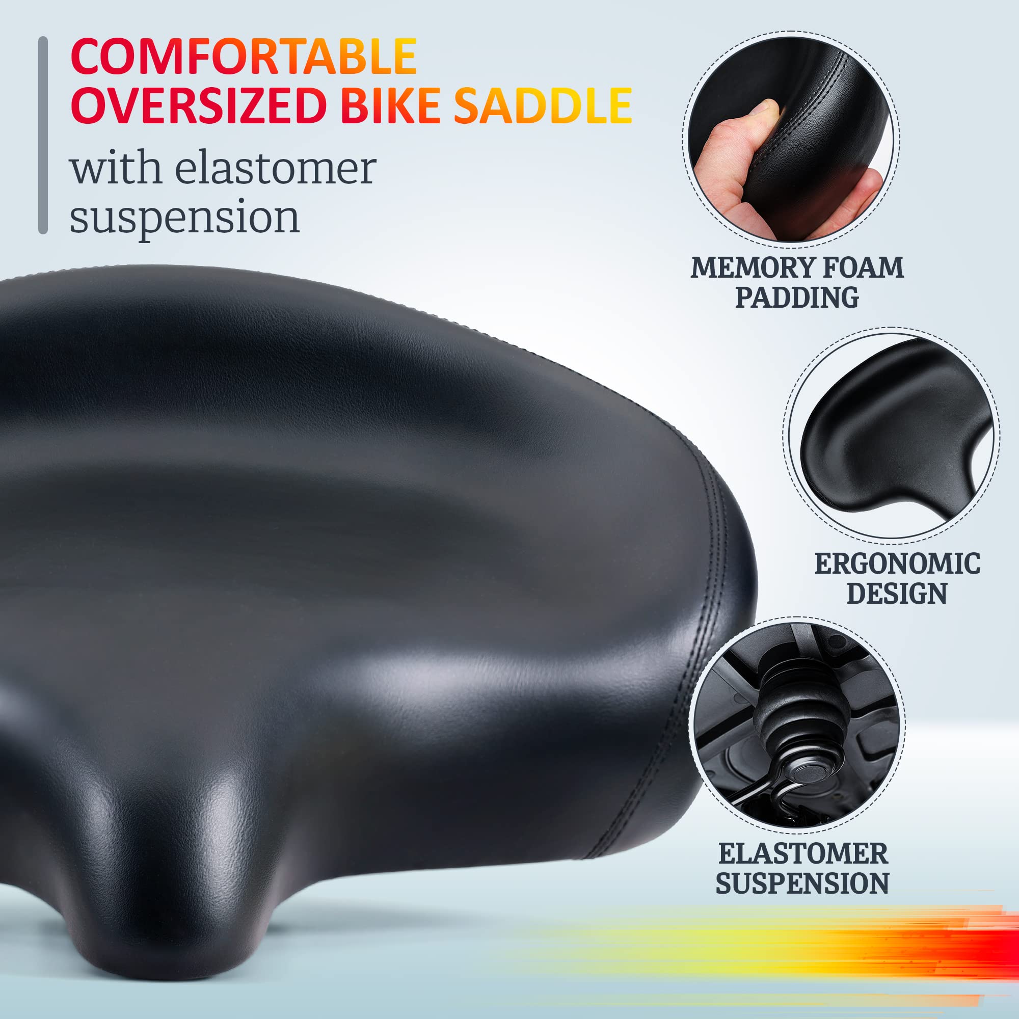 Comfortable Bike Seat Replacement - Wide Bike Saddle Memory Foam for Men Women - Universal Fit Indoor Outdoor