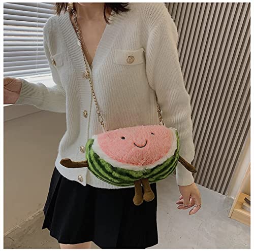 Watermelon Shaped Purse Coco Melon Food Plush Purse Fruit Messenger Bag Crossbody Shoulder Bag Pink, Green, White, Brown, Black