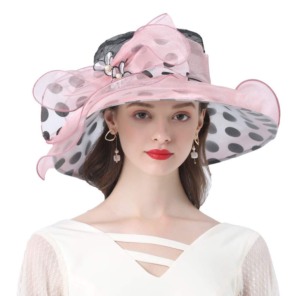 Go Mai Women's Church Derby Tea Party Wedding Hat Polka Dot Organza Hats Black
