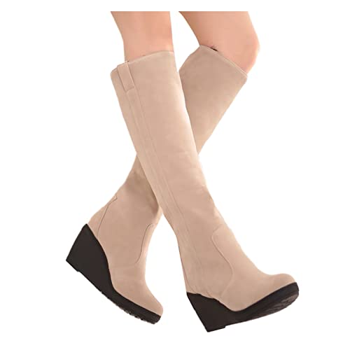 FASDNENDYS Boots for Women Low Heel Warm Wedges Boots for Women Long Boots Boots Shoes Booties Leopard Print Snow Boots Beige