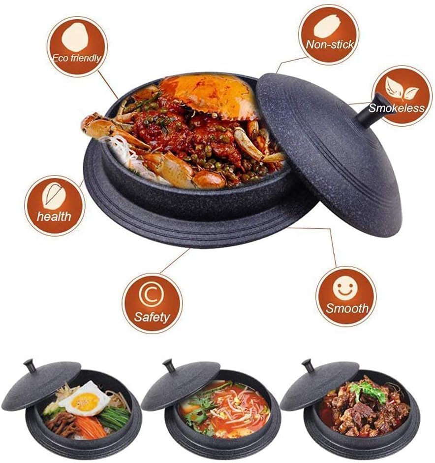 Kitchen Stoneware Casserole Dish Cooking Ceramic Casserole Clay Pot,Korean Stone Bibimbap Bowls,Not-Stick Stock Pot Soup Pot,Slow Stew Pot,Hot Pot,Rice Cooker Induction Cooker ty Black