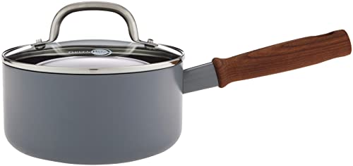 GreenPan Mayflower Pro Hard Anodized Healthy Ceramic Nonstick, 2QT Saucepan Pot with Lid, Vintage Wood Handle, PFAS-Free, Induction, Charcoal Gray