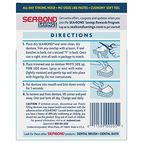 Sea-Bond Secure Denture Adhesive Seals, Original Uppers, Zinc-Free, All-Day-Hold, Mess-Free, 30 Count (Pack of 4)
