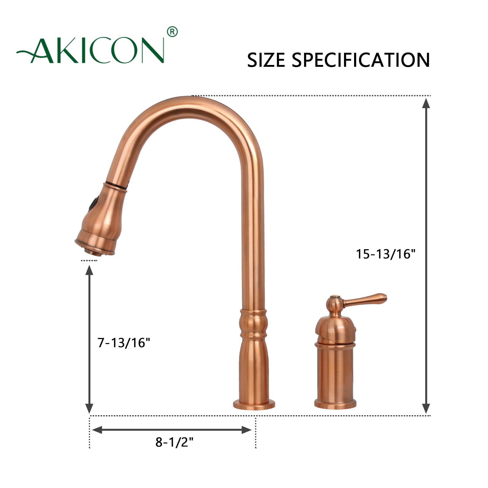 Copper Kitchen Faucet with in-Deck Handle and Soap Dispenser, Single Handle Solid Brass High Arc Pull Down Sprayer Head Kitchen Sink Faucet AK97918