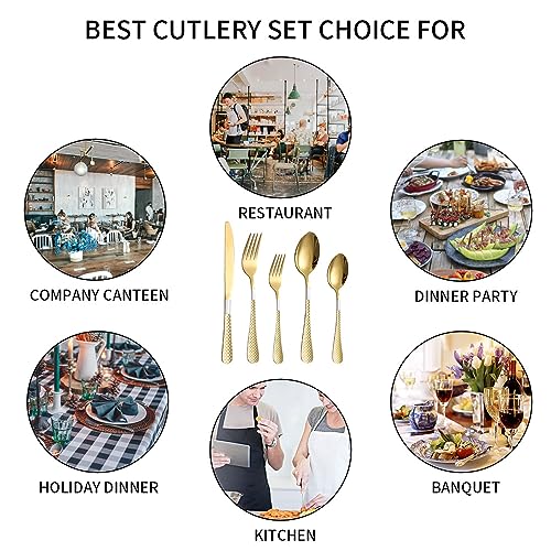 FEIJSQIU 20 Piece Gold Silverware Set Service for 4, Stainless Steel Shiny Cutlery Gold Flatware set Include Knives,Spoons,Forks For Home and Restaurant,Dishwasher Safe.