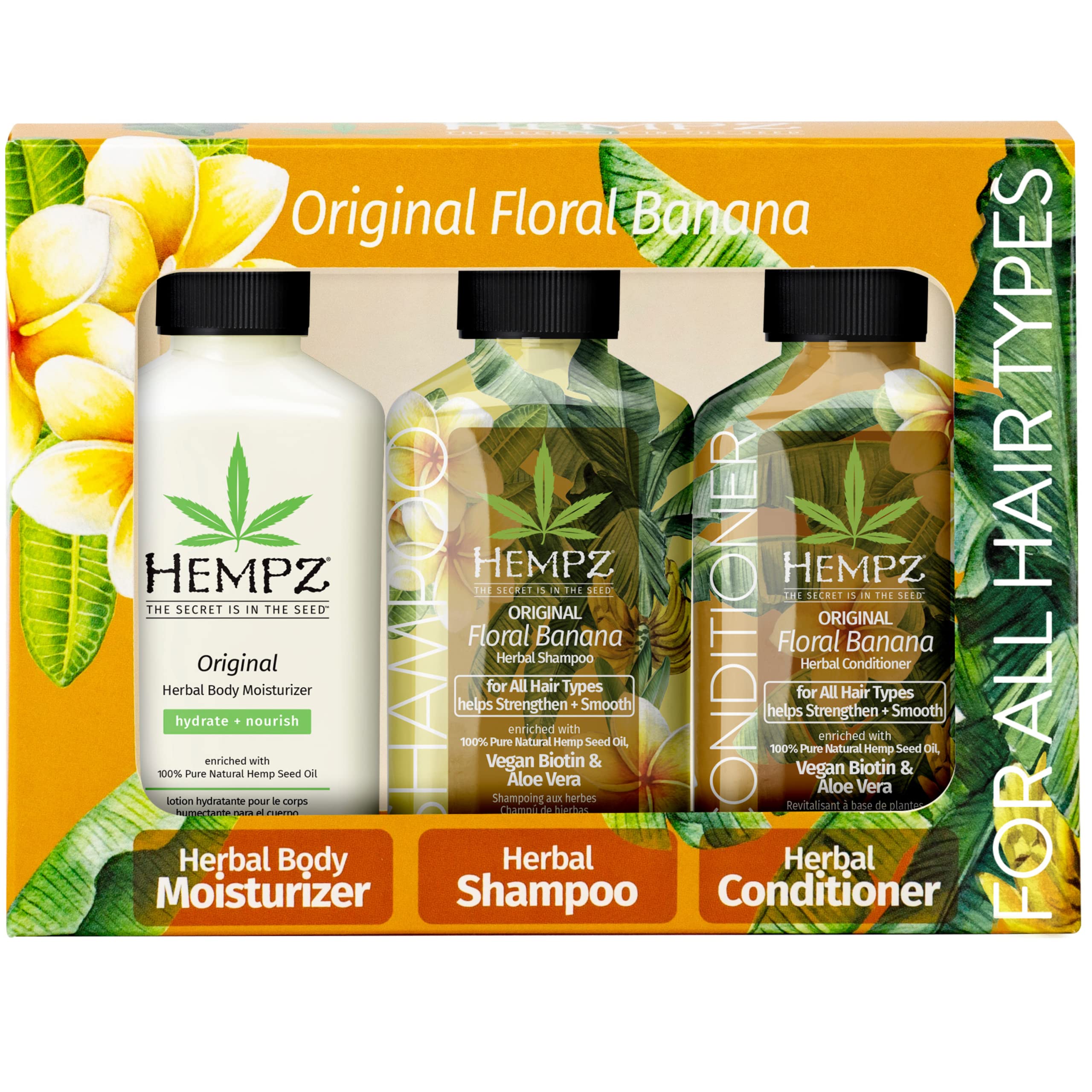 HEMPZ Shampoo, Conditioner, and Body Lotion Trio Set - Tea Tree & Chamomile - Hair & Skin Care Product Pack, Hemp Seed Oil - 2.25 fl oz, 3-Pack Bundle