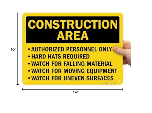 SmartSign "Construction Area - Authorized Personnel Only, Hard Hats Required" Sign | 10" x 14" Aluminum