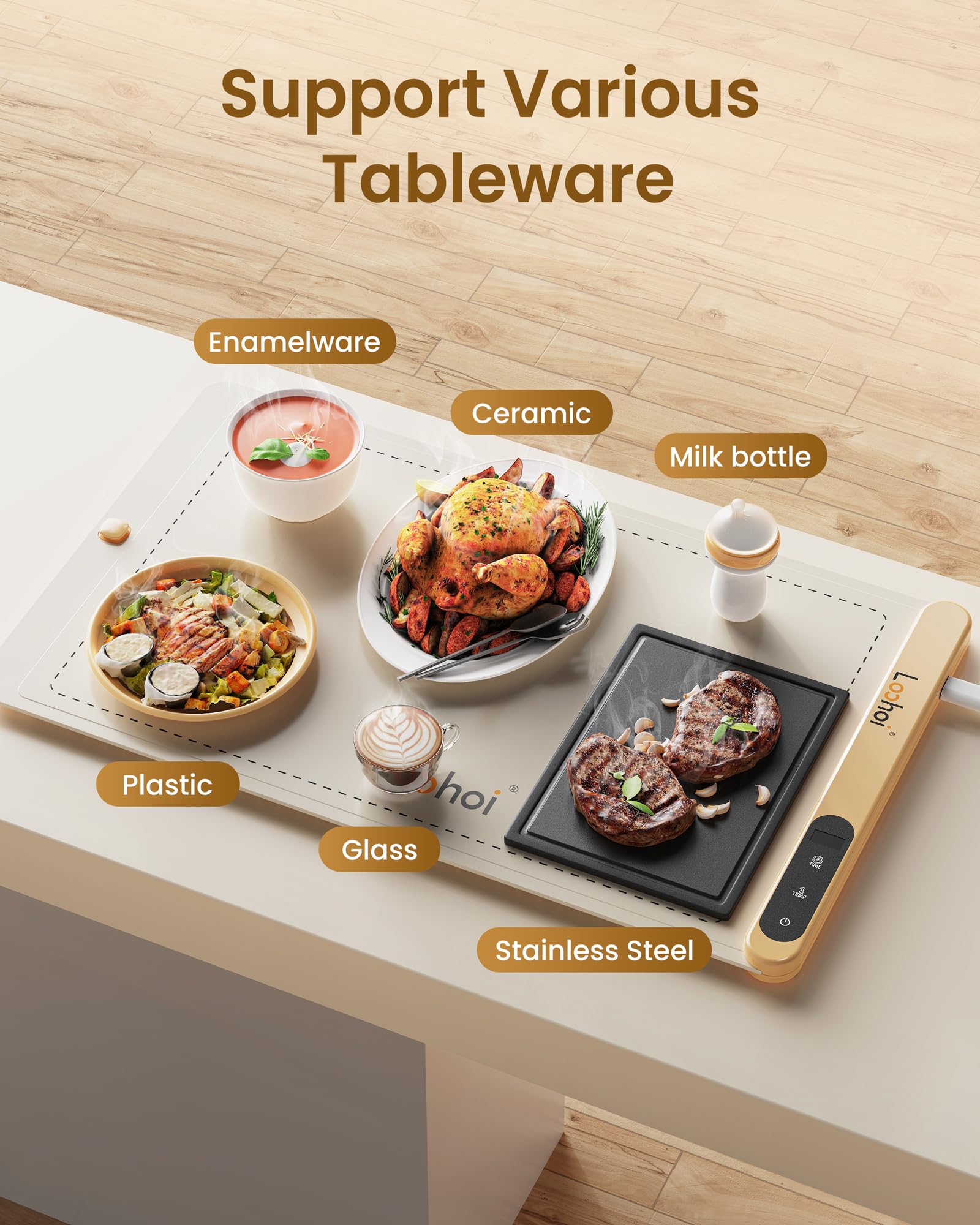 LOOHOI Food Warming Mat,Full Surface Heating Electric Warming Tray with 6 Temperature Settings & Fast Heating, Silicone Roll Up Food Heating Mat Food Warmers for Parties Gatherings Everyday Use