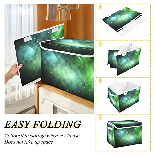 Kigai Storage Boxes with Lids and Handles,Collapsible Oxford Cloth Storage Bins Organizer for Bedroom Organization,Office Storage,Toys (Space Galaxy)