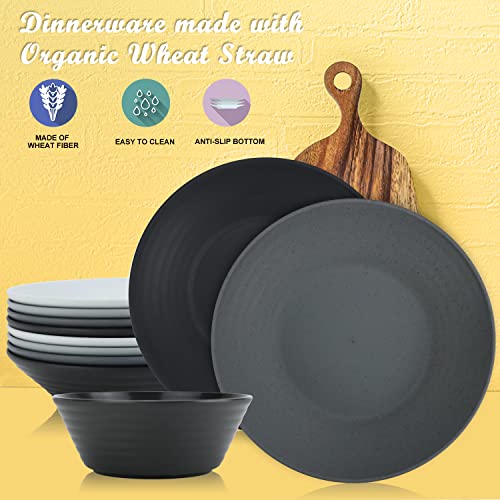 Wrova Wheat Straw Dinnerware Sets - 8 set Unbreakable Microwave Safe Dishes - Reusable Wheat Straw Plates and Bowls Sets for Kitchen - Kid’s Wheat Straw Bowls and Plate for Cereal, Soup (4 color)