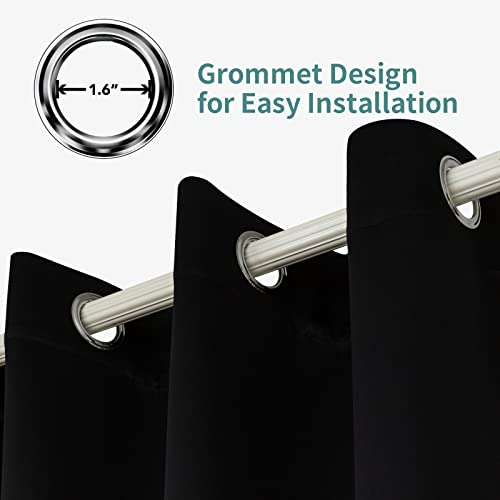 Pickluc Grommet Blackout Curtain for Living Room, Light Blocking Drapes, Thermal Insulated, Noise Reduction, 52 Inches Wide x 96 Inches Long, Black, 2 Panels