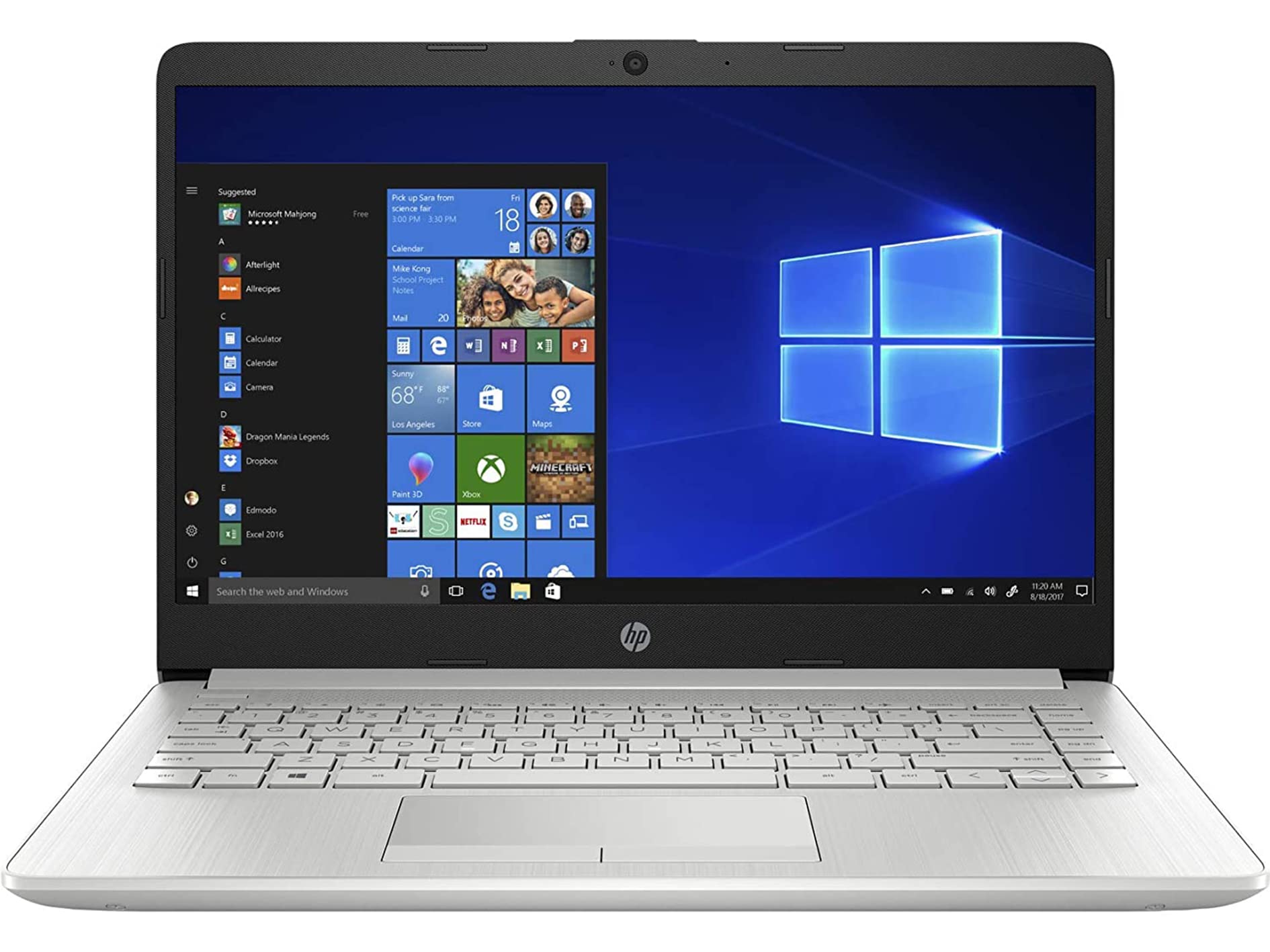 HP 2022 Stream 14" HD Laptop, AMD Athlon Silver 3050U Processor, 16GB RAM, 256GB SSD, 720p HD Webcam, AMD Radeon Graphics, Bluetooth, Windows 10 Home, Silver, 32GB SnowBell USB Card