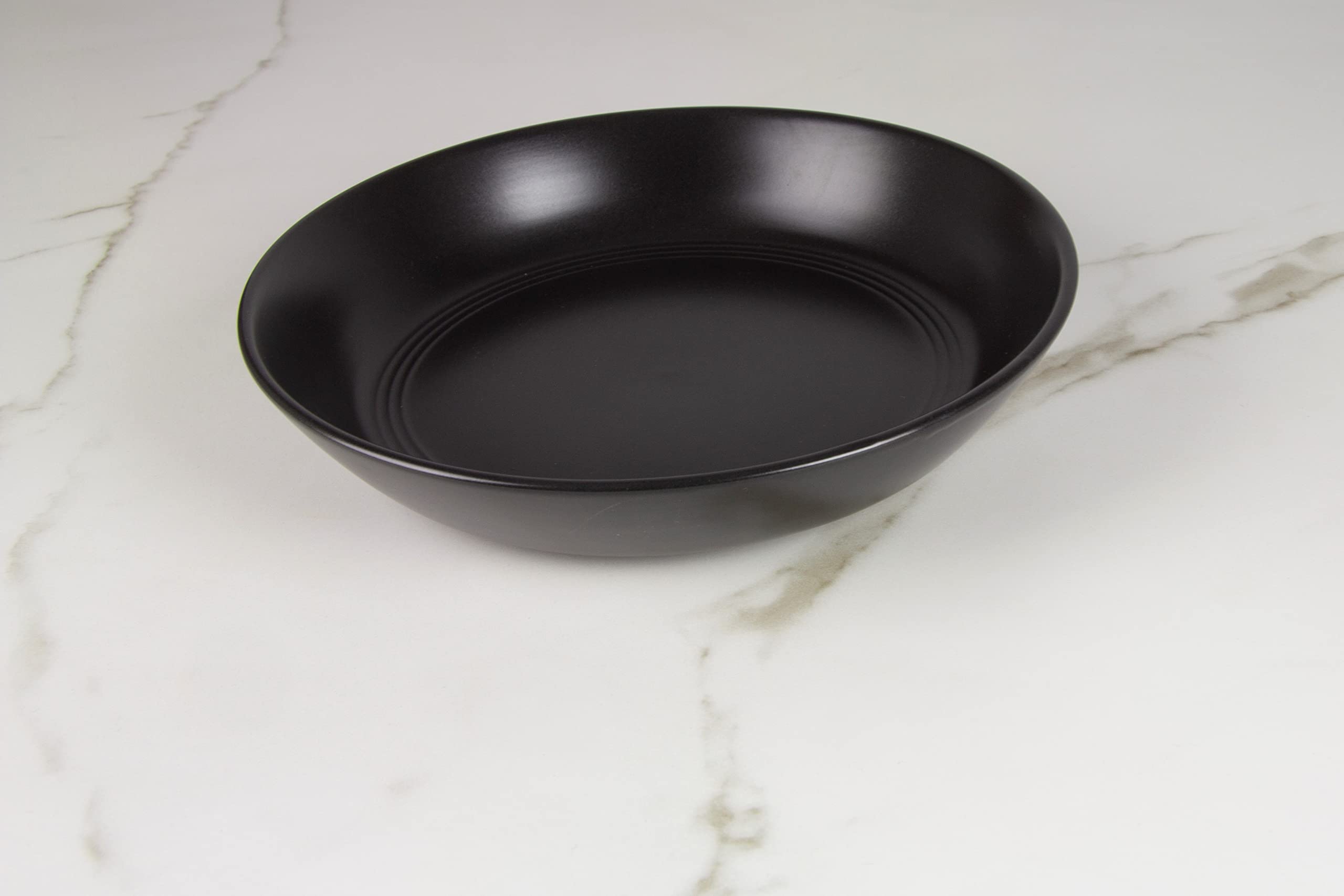 Double Line 9.5"/36 oz Dinner Bowl, Set of 2, Matte Black