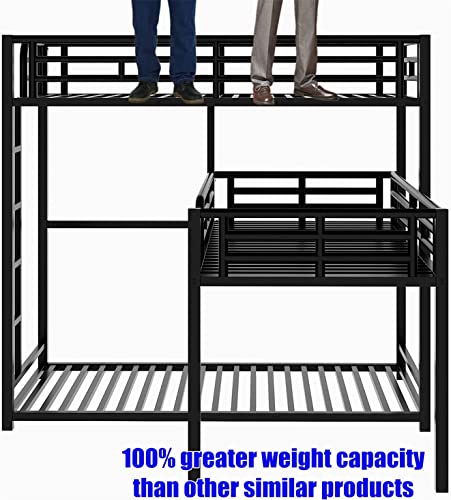 SNIFIT Latest Upgraded & Stronger Steel Metal L Shape Triple Bunk Bed Twin Over Twin Over Twin, Thicken Reinforced Twin Triple Bunk Bed Frame L Shaped for 3 with Safer Ladder, Black (Easier Assembly)