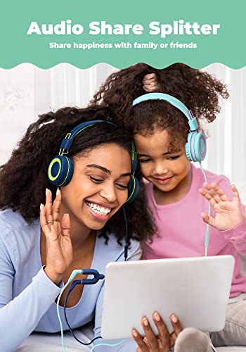 WeDuet Kids Headphones with Microphone, Wired Headphones for Kids Teens with Sharing Splitter, 91dB Safe Volume Limited Tangle-Free Foldable Stereo Headset for School Travel PC Kindle(2 Packs)