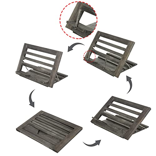 MyGift Rustic Gray Wood Cookbook Stand - Adjustable and Foldable Reading Book Recipe Binder & Tablet Holder