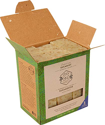 Crate 61, Handmade in Canada, Plant Based Cold Process Natural Bar Soap For Face And Body, With Premium Essential Oils, Eucalyptus & Peppermint For Men And Women 3 Pack (Eucamint)