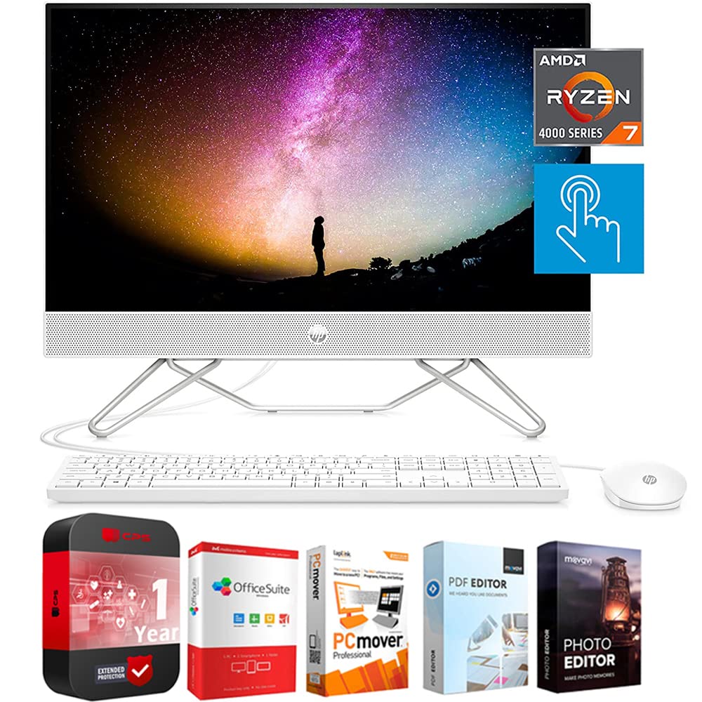 HP 24 inch All-in-One Desktop AMD Ryzen 7 5700U, 16 GB, 256 GB SSD & 1TB Hard Drive Bundle with Elite Suite 18 Software + 1 Year Protection Warranty