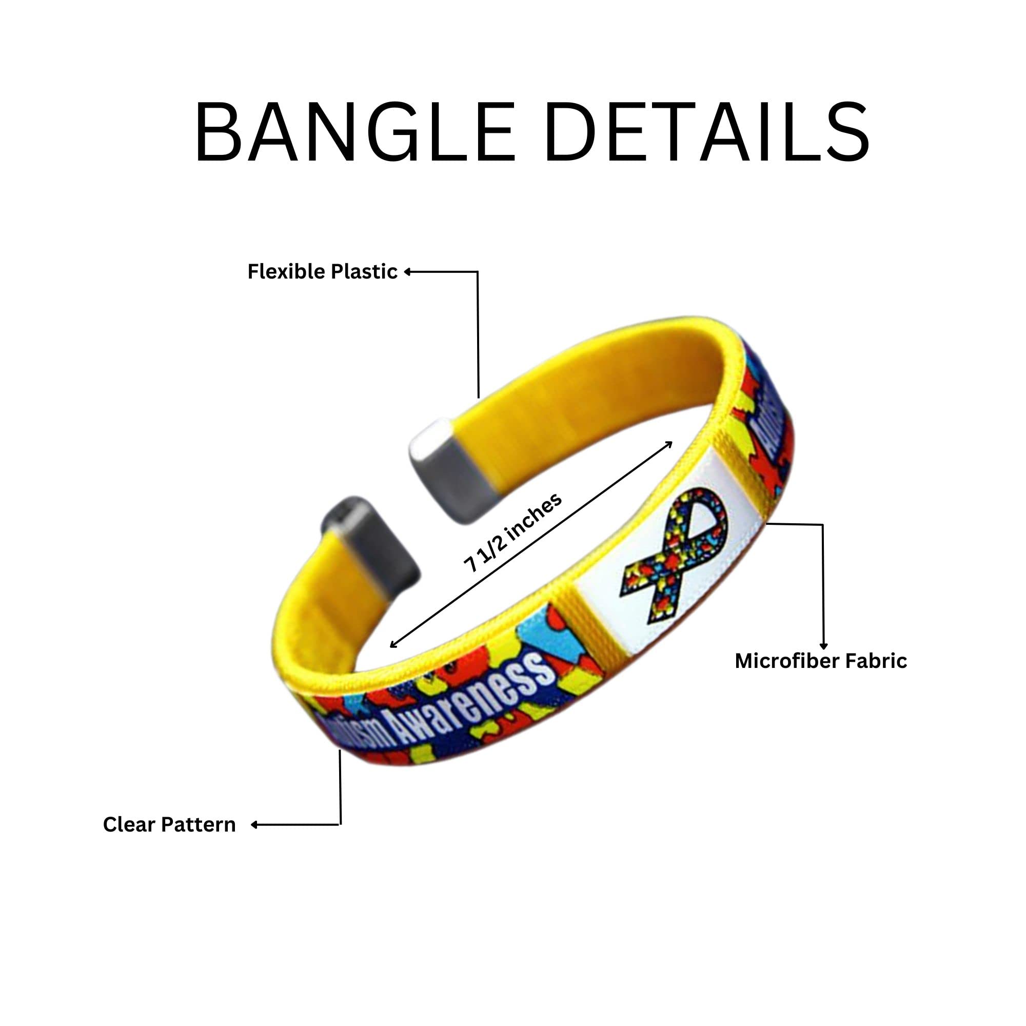 Colorful Autism Awareness Puzzle Ribbon Bangle Bracelet – Inexpensive Autism Ribbon Wristband for Awareness