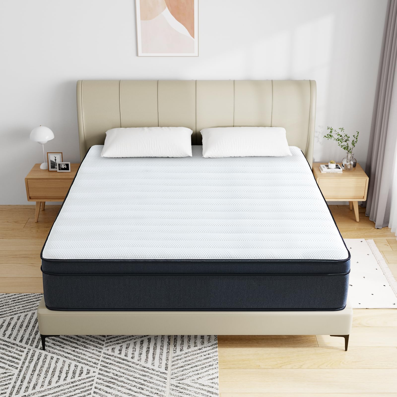 Generic King Mattress 12 inch Memory Foam and Spring Hybrid Mattress Fiberglass Free Gel Memory Foam Mattress in a Box,Blue