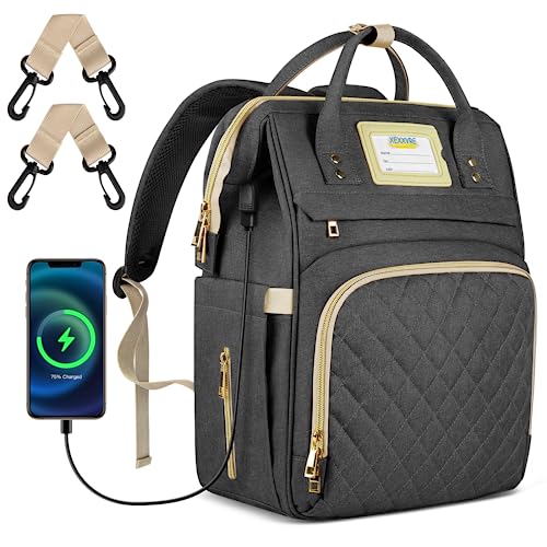 Xexxvre Diaper Bag Backpack, Multifunction Travel Back Pack Maternity Baby Changing Bags, Baby Bags for Boys Girls, Large Capacity, Waterproof and Stylish-Light black