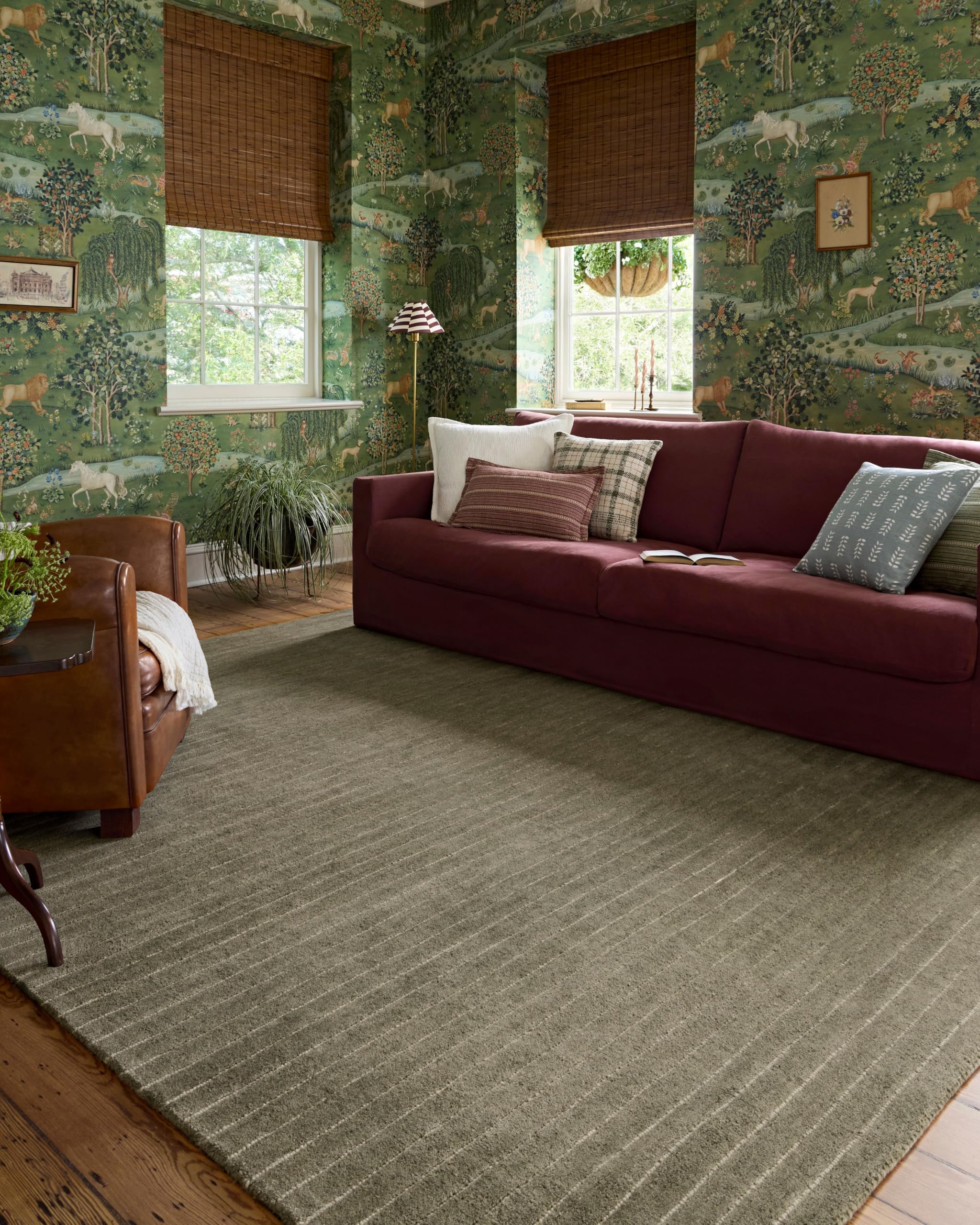 Loloi Chris Loves Julia Henry Collection HEY-01 Olive/Ivory 7'-9" x 9'-9", .50" Pile Height, Area Rug