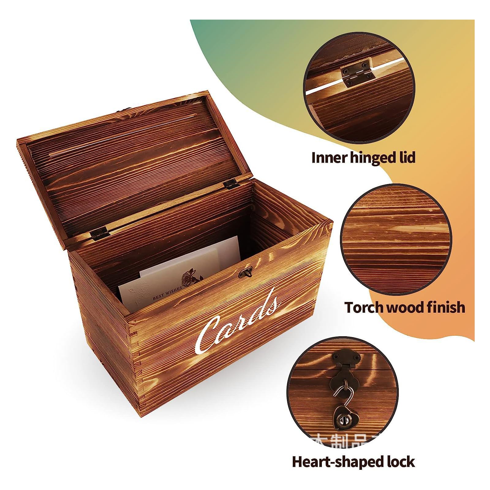 PUTOTE Rustic Wooden Card Box with Lock( 10×10×6 in:Wedding,Shower Anniversary etc