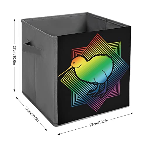 Kiwi Bird Foldable Storage Bins Printd Fabric Cube Baskets Boxes with Handles for Clothes Toys, 11x11x11